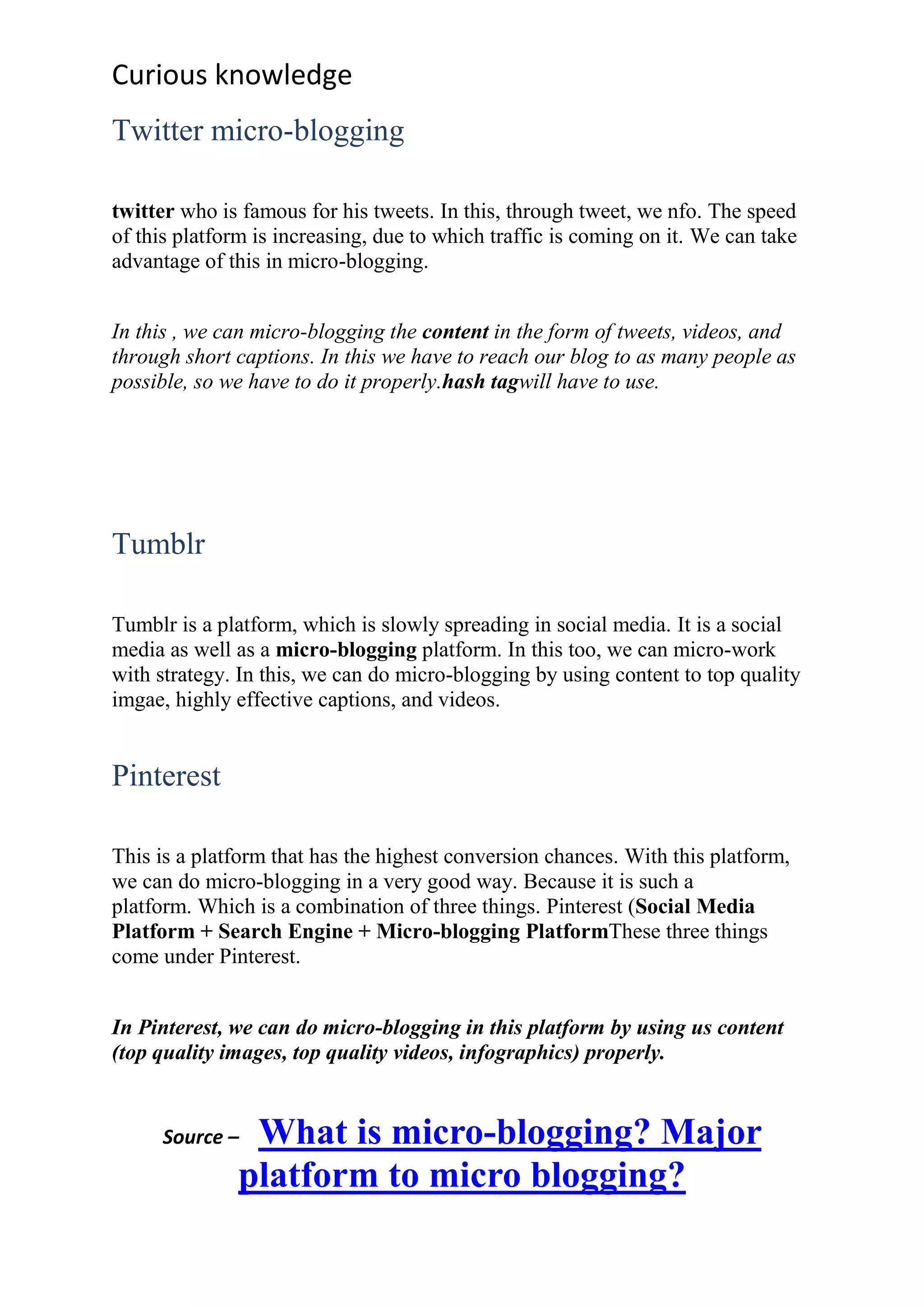 what is micro-blogging blogging | PDF