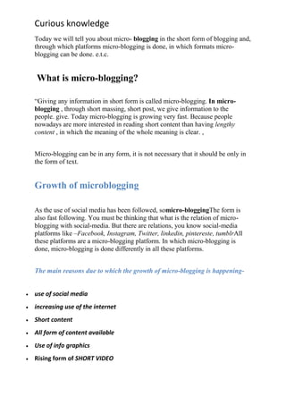 what is micro-blogging blogging | PDF | Social Networking | Internet