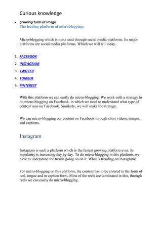 what is micro-blogging blogging | PDF | Social Networking | Internet