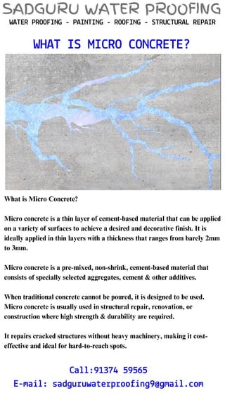 What is Micro Concrete? - Characteristics of Micro Concrete: | PDF