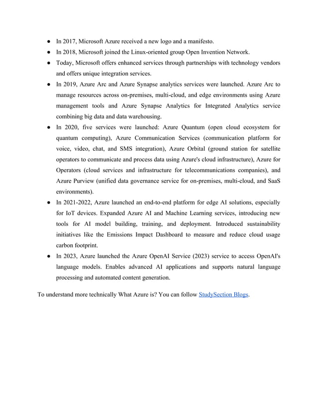 An Introduction to Microsoft Azure: Evolution and Key Milestones | PDF