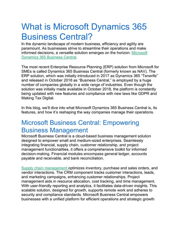 What is Microsoft Dynamics 365 Business Central.pdf | Cloud Computing | Internet
