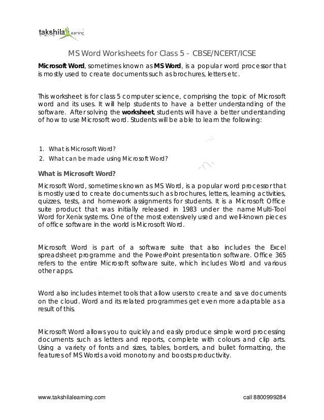 What is microsoft word class 5 computer | PDF