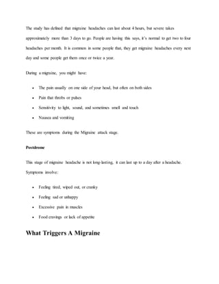 Migraine Headaches: Causes, Symptoms, Types and Treatments | PDF