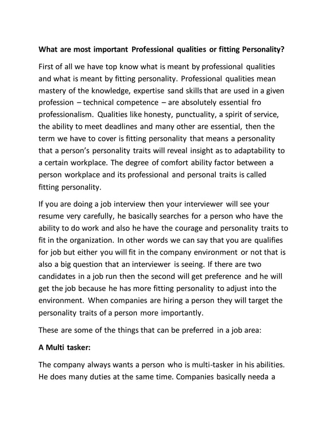 What is most important professional qualities or fitting personality | PDF