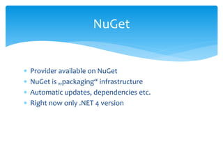 What is new in .NET provider (trace support, cancellation and more) | PPT