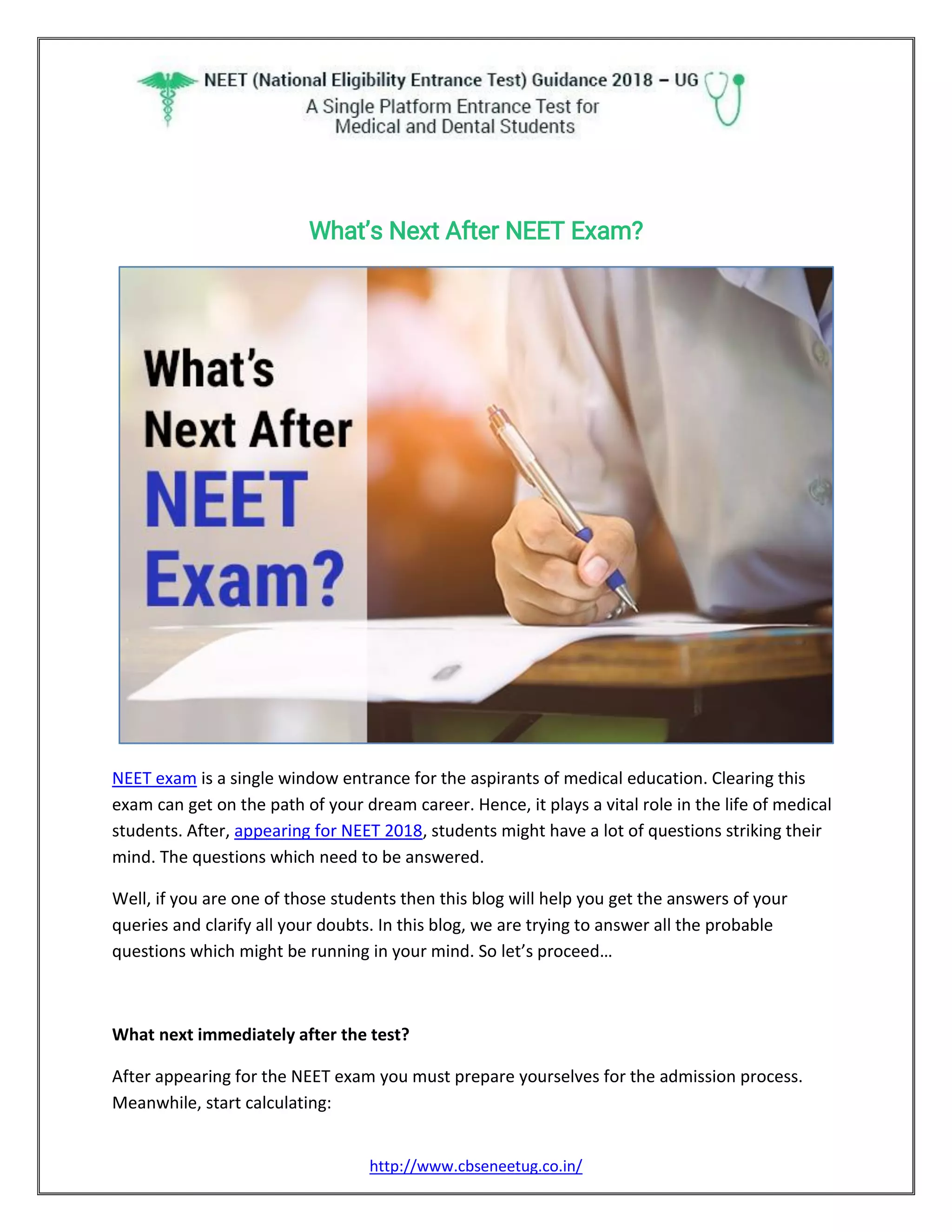 What is next after neet exam | PDF | Undergraduate Education | College ...