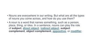 what is noun, types of noun, example of noun.pptx