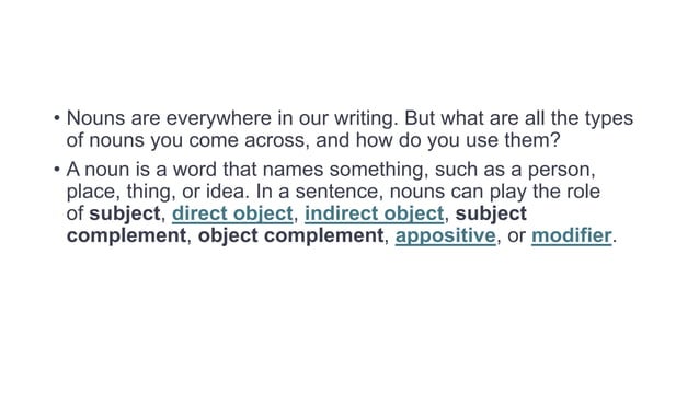 what is noun, types of noun, example of noun.pptx