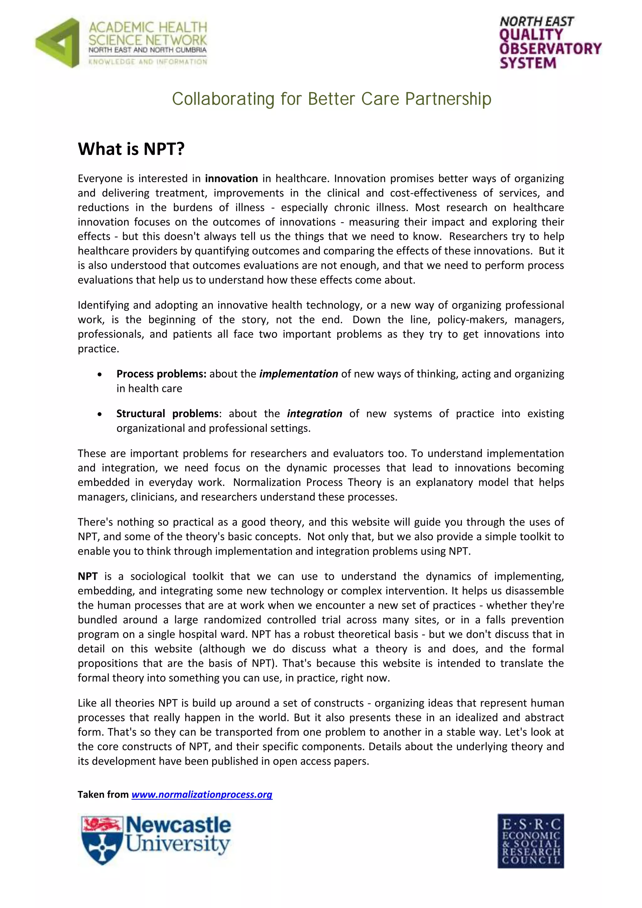 What is Normalisation Process Theory? | PDF