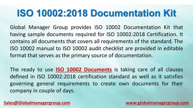 Mandatory Documents Required for ISO 10002:2018 Certification | PPTX