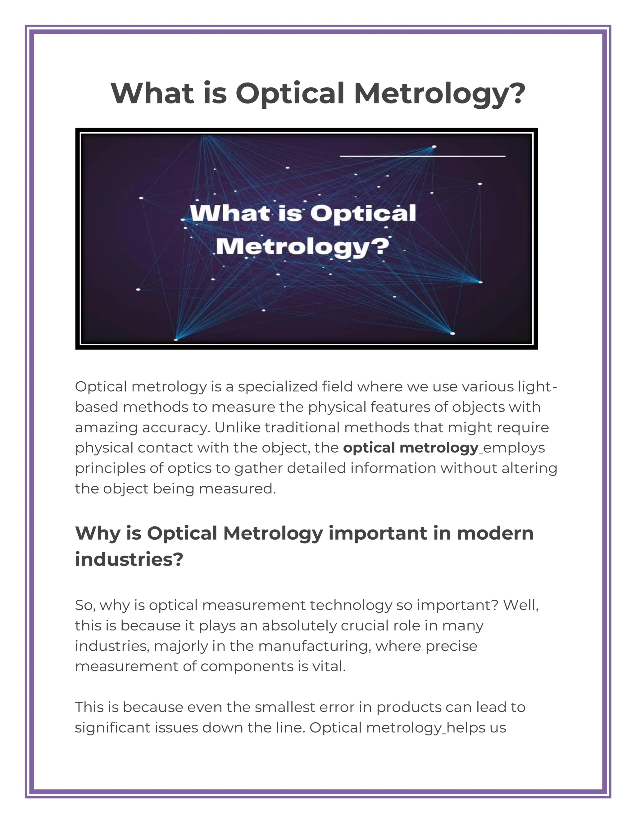 What is Optical Metrology? Important, Working, Features | PDF