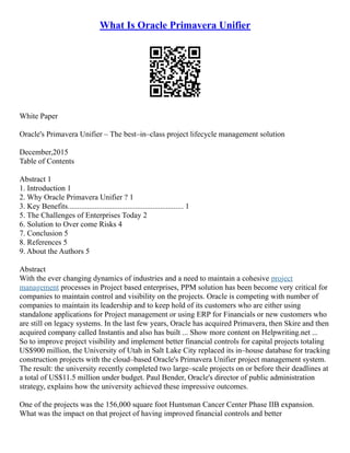 What Is Oracle Primavera Unifier | PDF