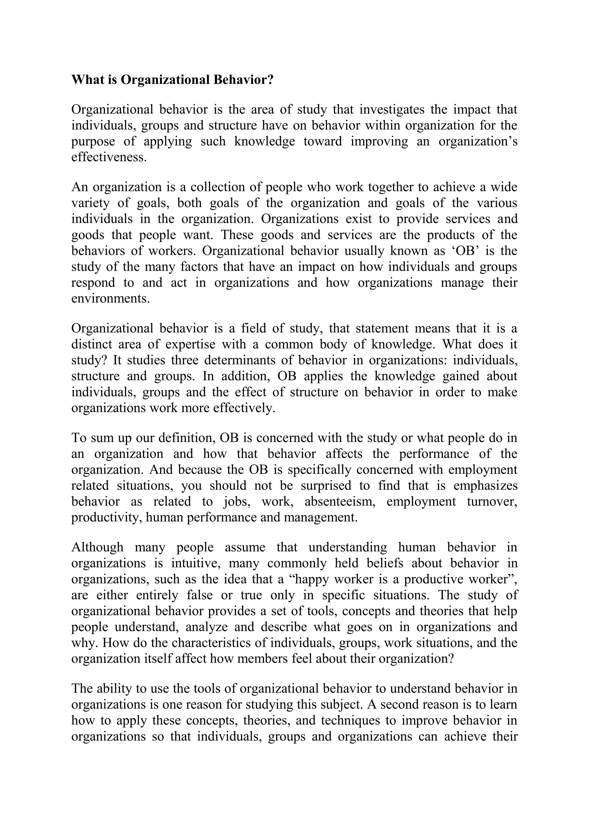 What is organizational behavior | PDF