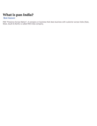 What is pan india | DOC | Business | Business and Finance