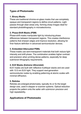 What is Photomask Types, Applications and Inspection | PDF