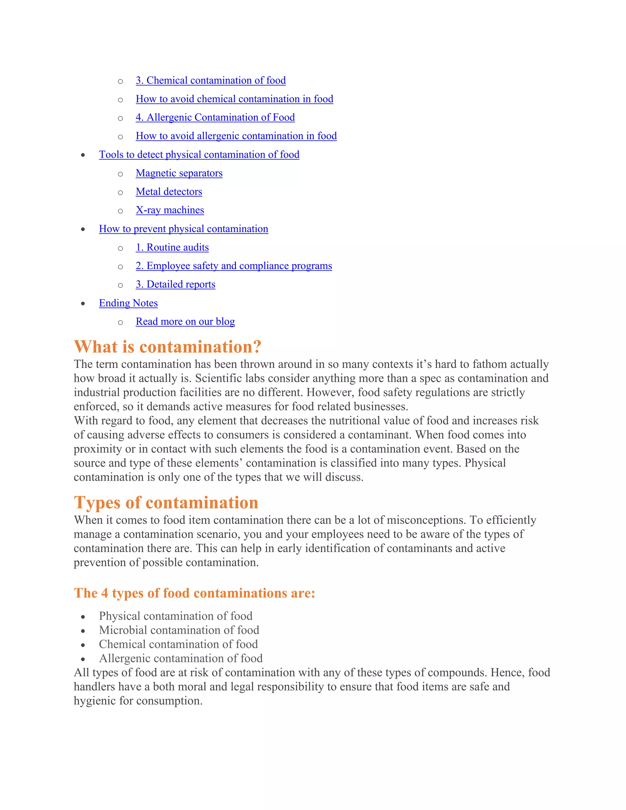 What is physical contamination in food and how to prevent it | PDF