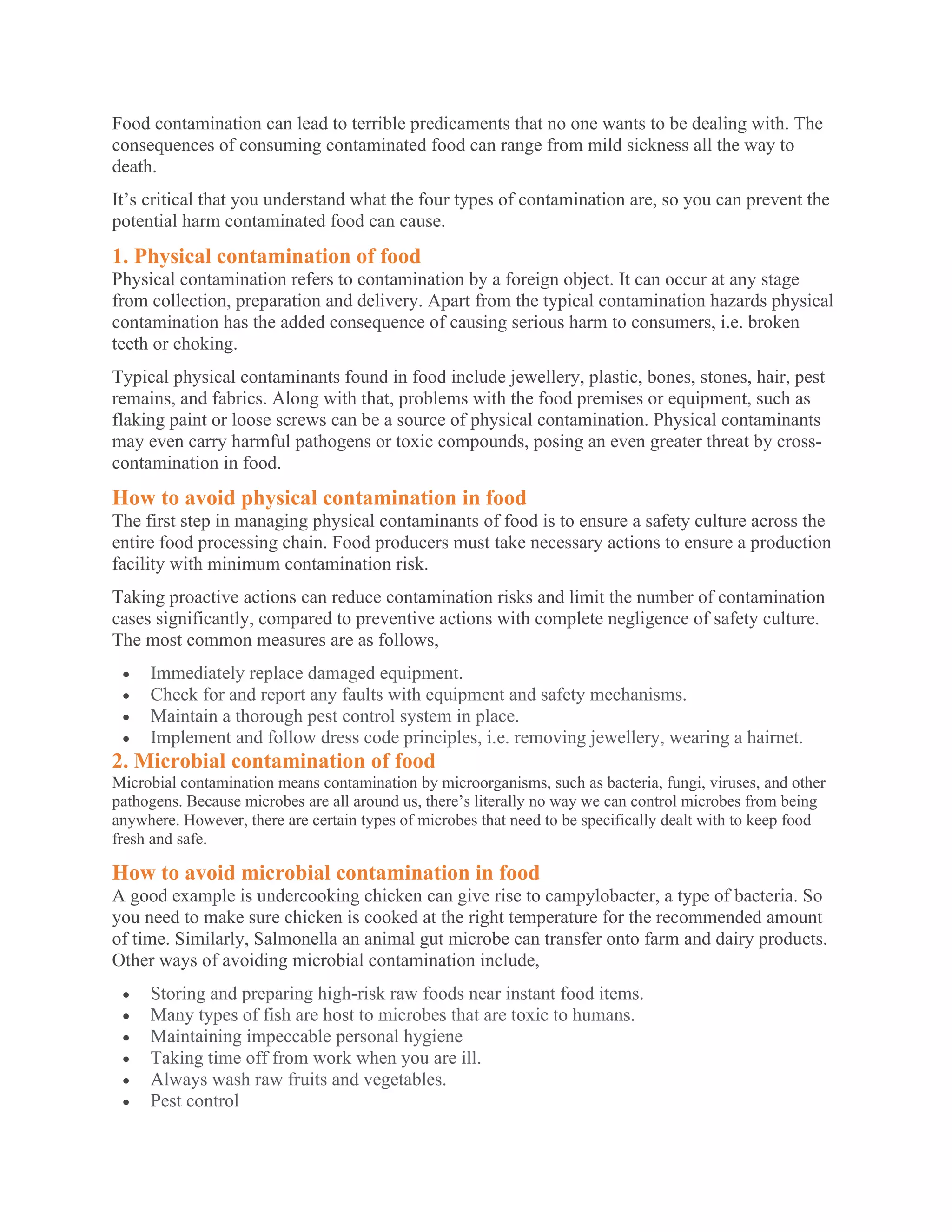 What is physical contamination in food and how to prevent it | PDF