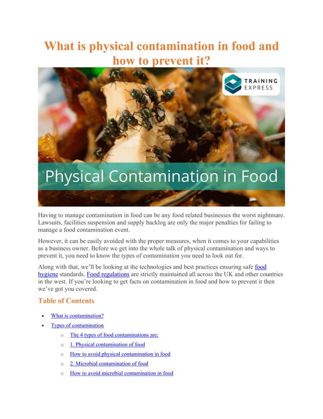 What is physical contamination in food and how to prevent it | PDF