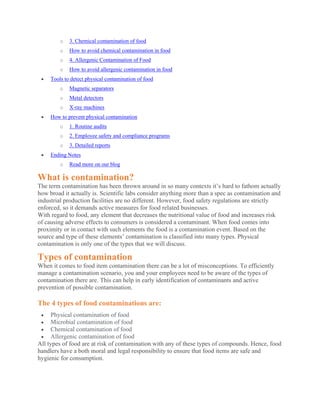 What is physical contamination in food and how to prevent it | PDF