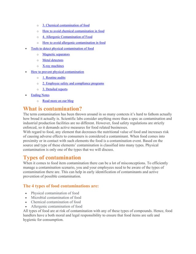 What is physical contamination in food and how to prevent it | PDF