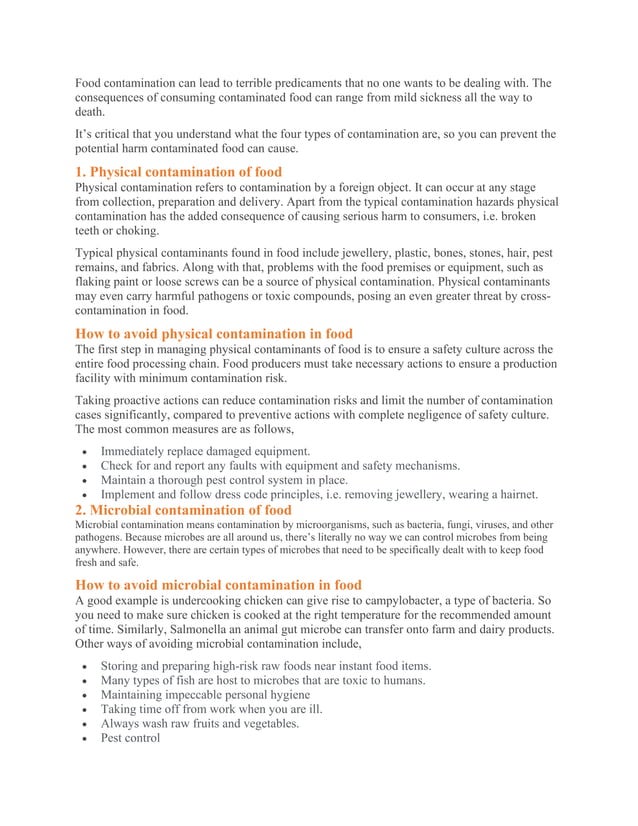 What is physical contamination in food and how to prevent it | PDF