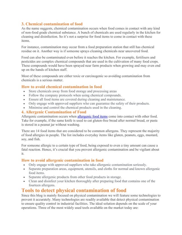 What is physical contamination in food and how to prevent it | PDF
