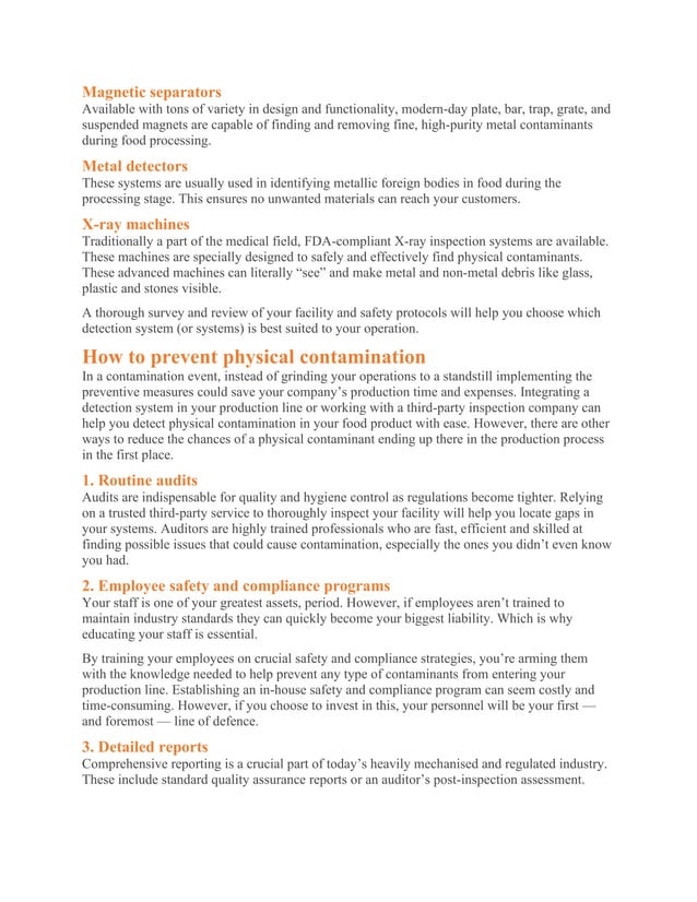 What is physical contamination in food and how to prevent it | PDF