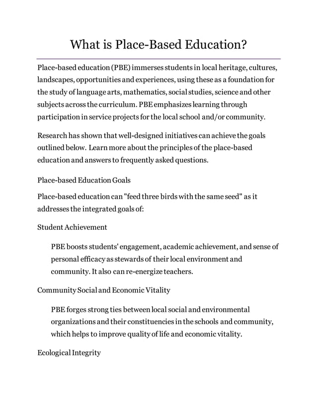 What is place based education | DOCX | Education