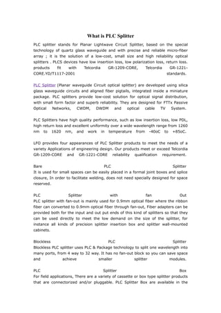 What is plc splitter | DOC | Home Appliances | Home & Garden