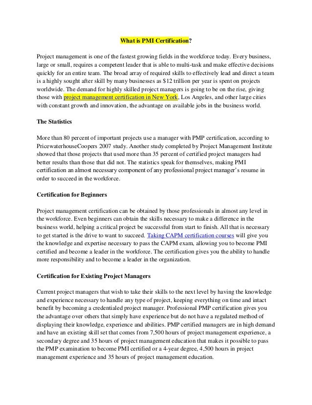 What is pmi certification