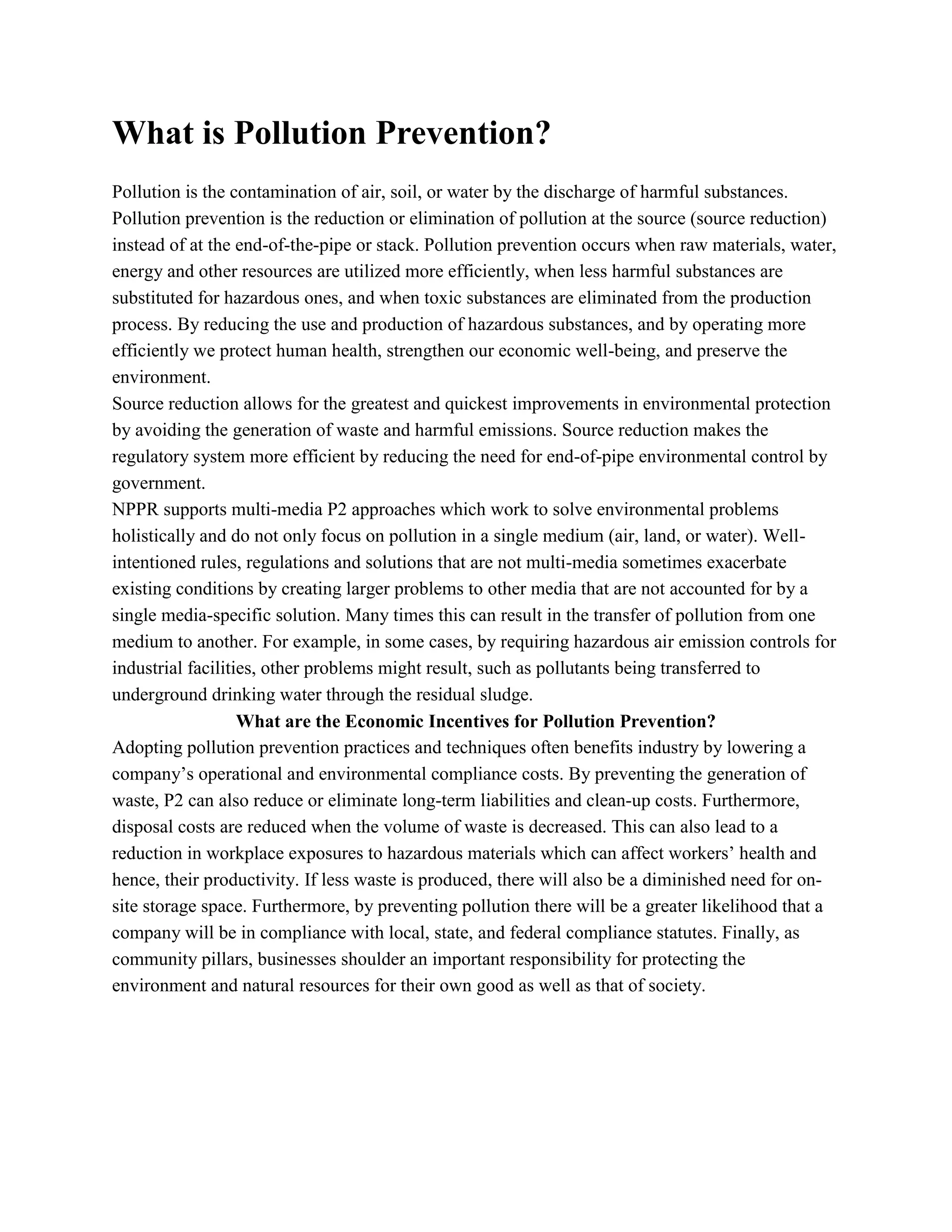 What is pollution prevention | DOCX