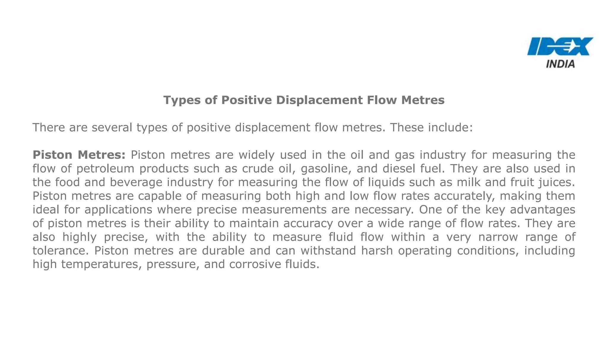 What is Positive Displacement Flow Metres and Its Applications? | PPTX