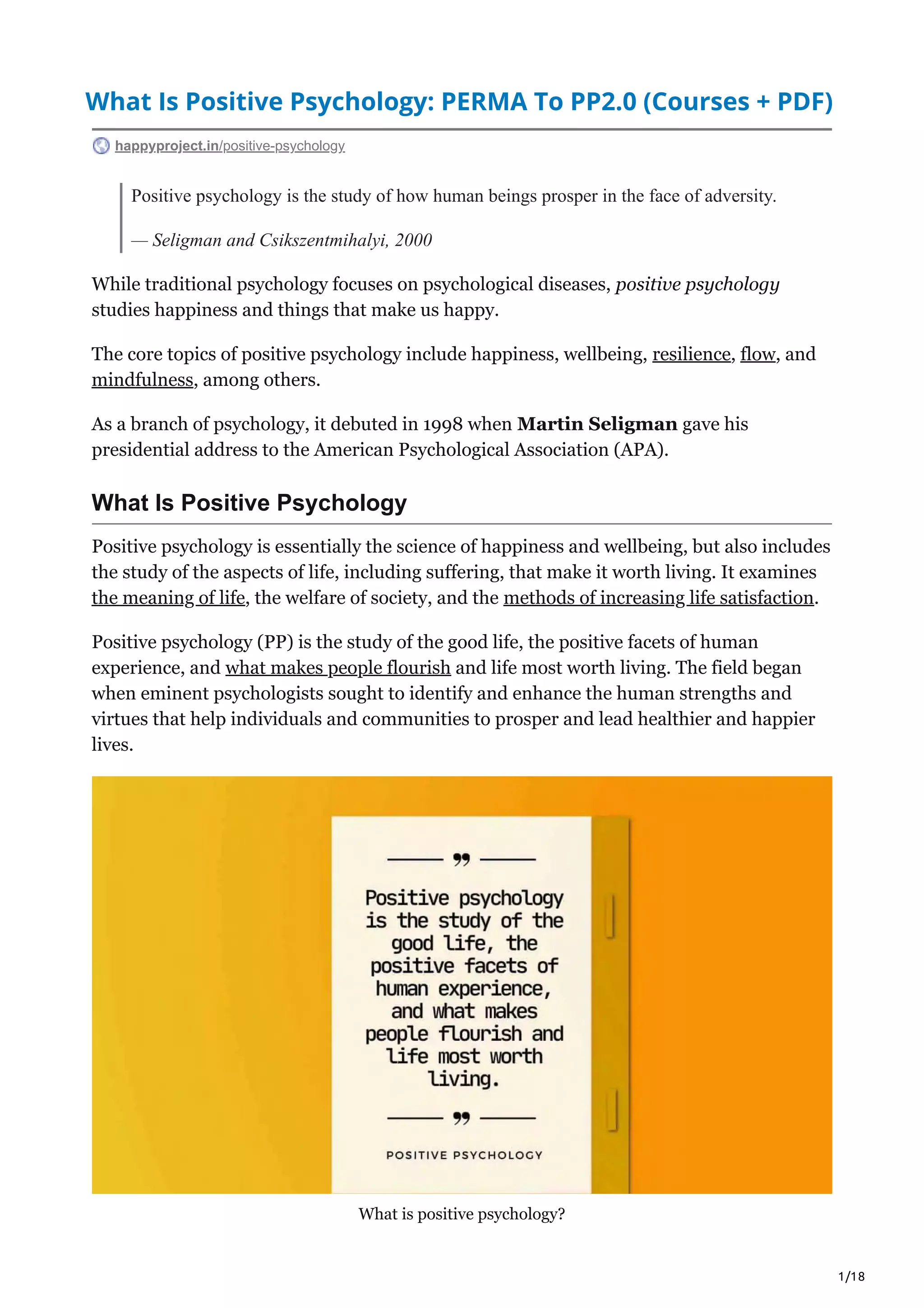 What is positive psychology (summary) the happiness blog | PDF