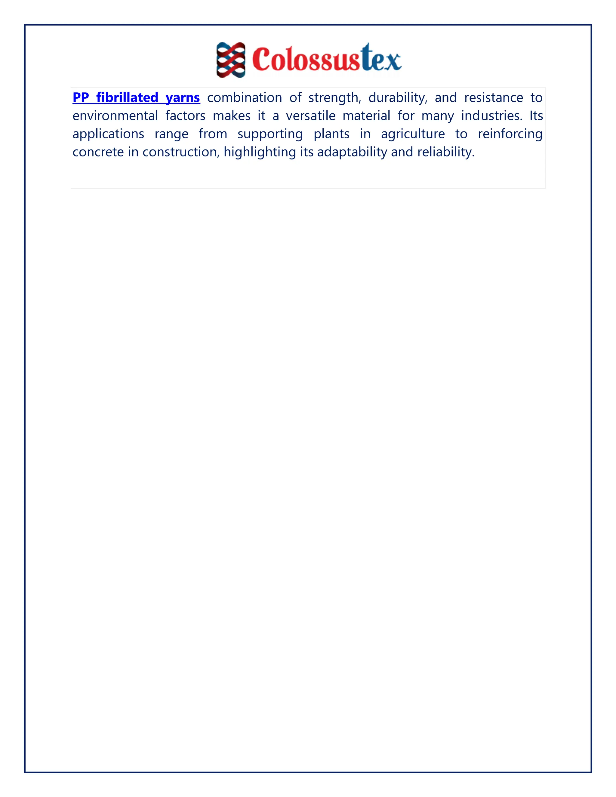 What is PP fibrillated yarn and how is it used in various applications.pdf