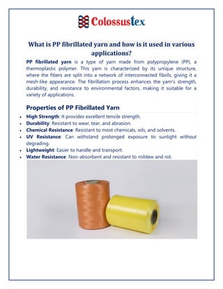 What is PP fibrillated yarn and how is it used in various applications.pdf