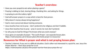 What is prayer and what is not praying Lesson Plan for Primary School ...