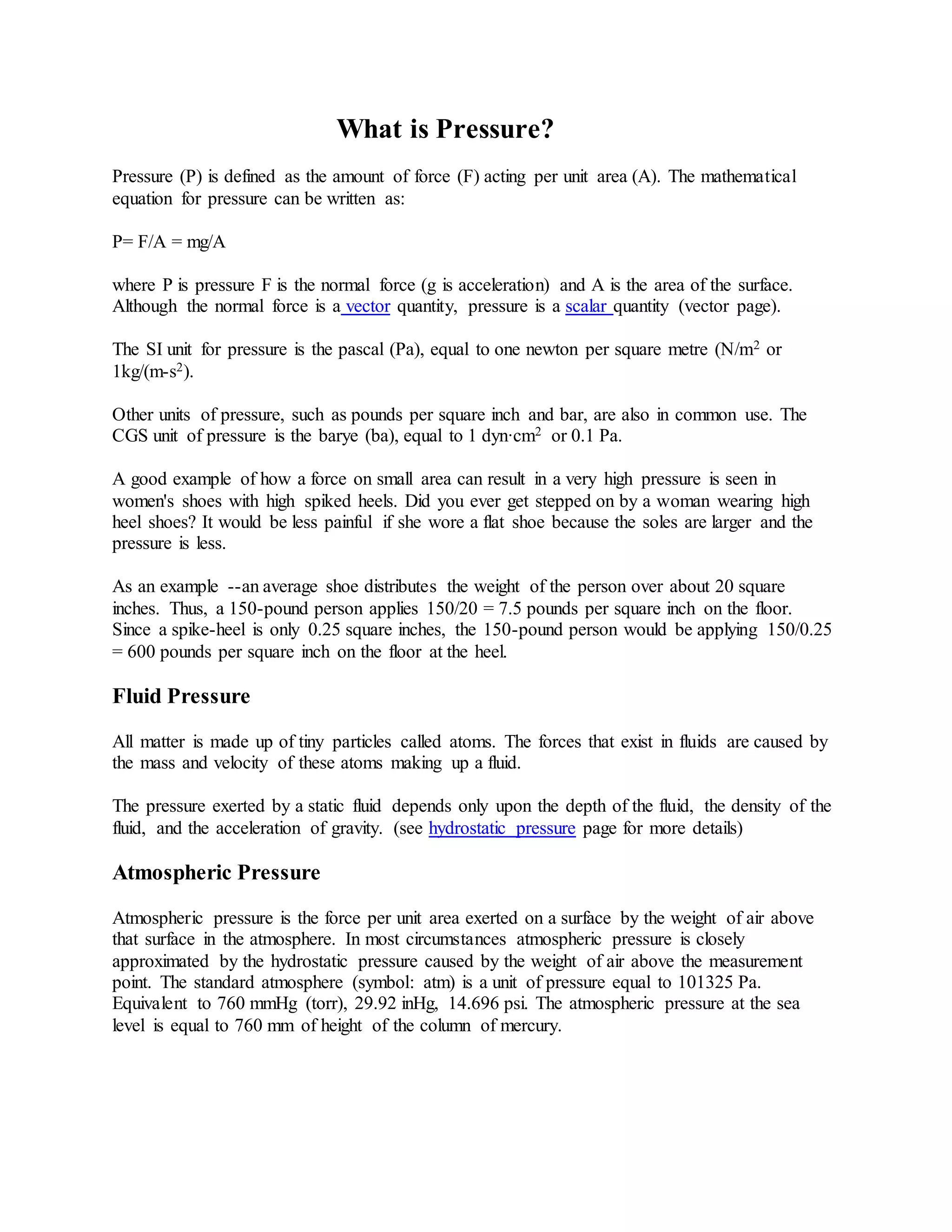 What is pressure and its types | DOCX