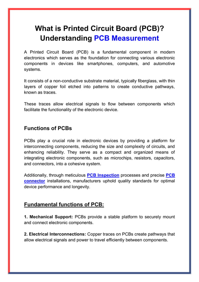 What is Printed Circuit Board (PCB)? Understanding PCB Measurement | PDF