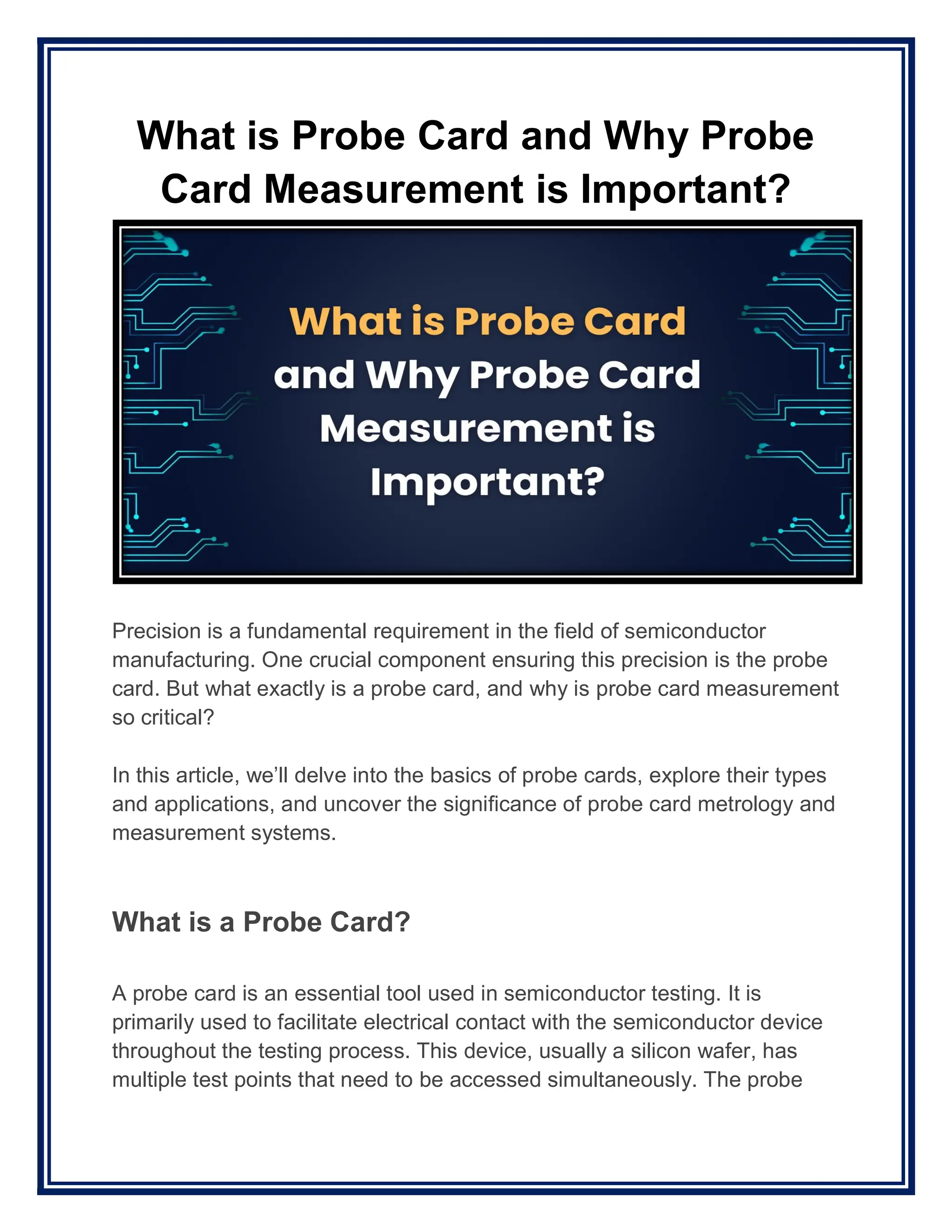 What is Probe Card and Why Probe Card Measurement is Important? | PDF