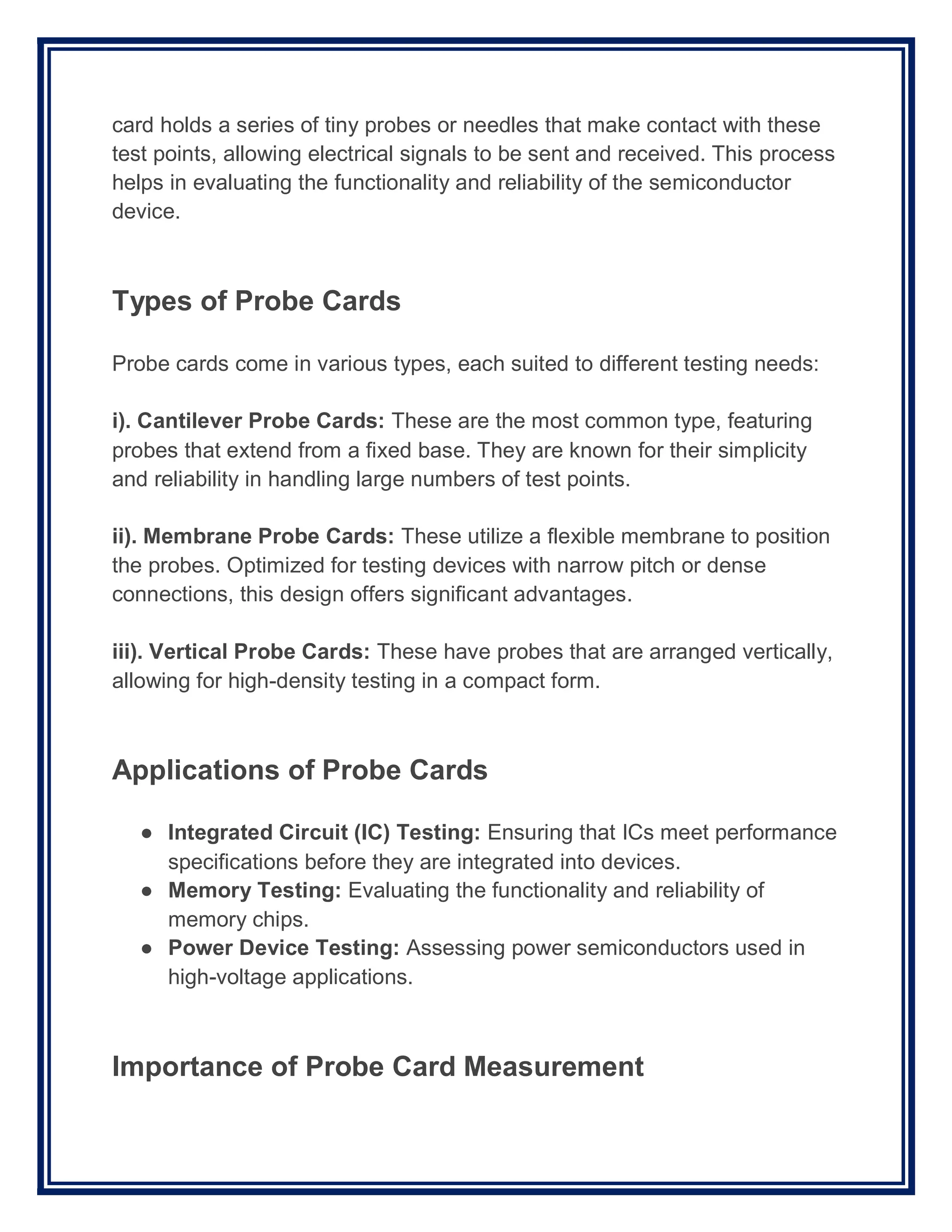What is Probe Card and Why Probe Card Measurement is Important? | PDF