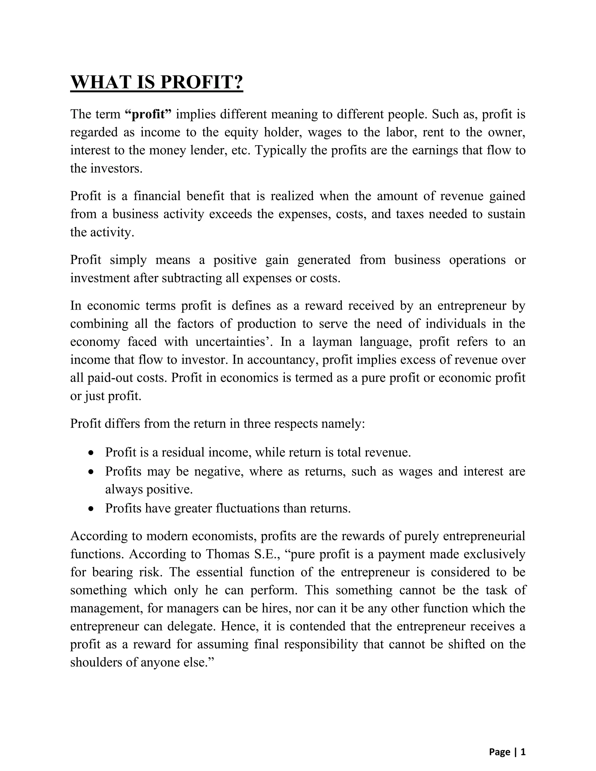 What is profit , types of profit, theories of profit | PDF