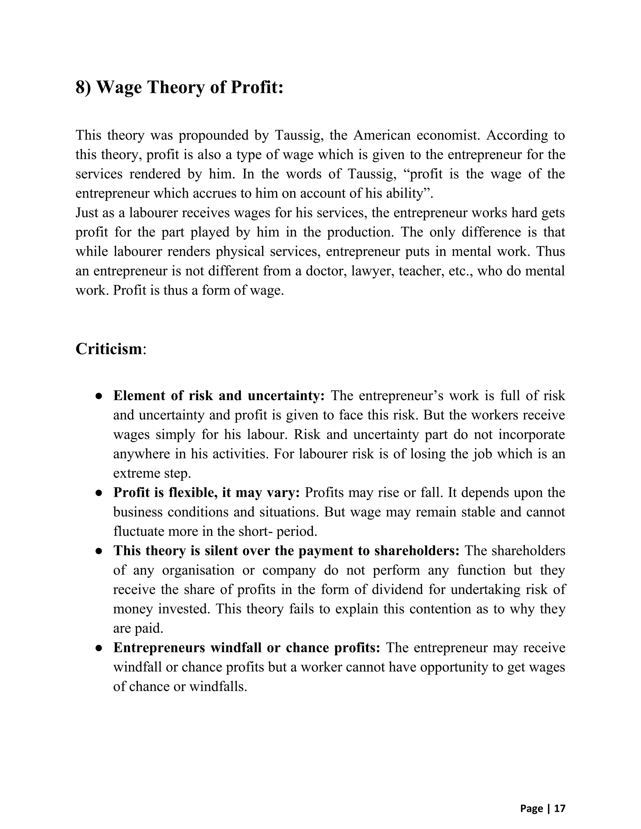 What is profit , types of profit, theories of profit | PDF