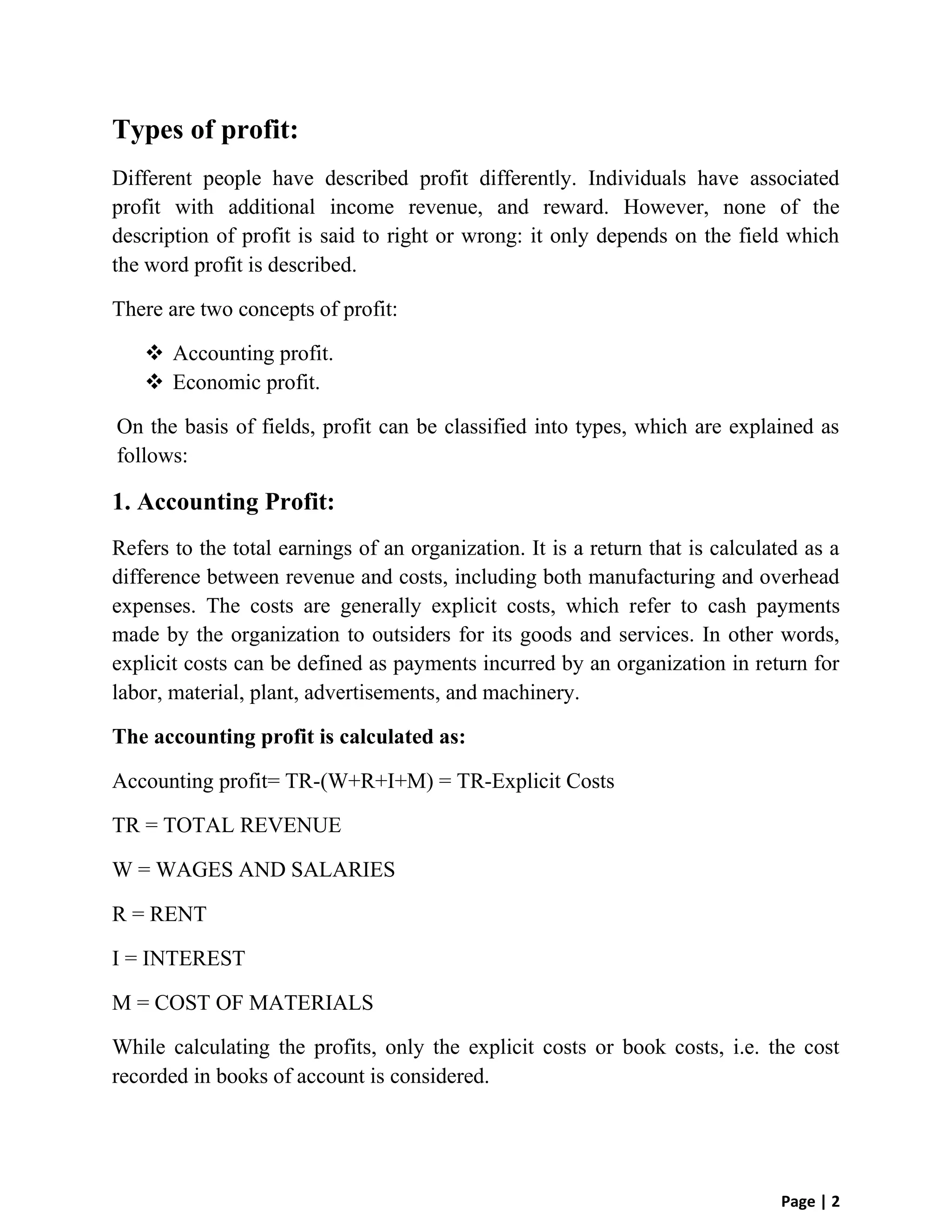 What is profit , types of profit, theories of profit | PDF