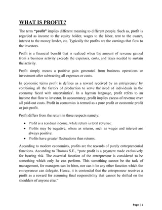What is profit , types of profit, theories of profit | PDF