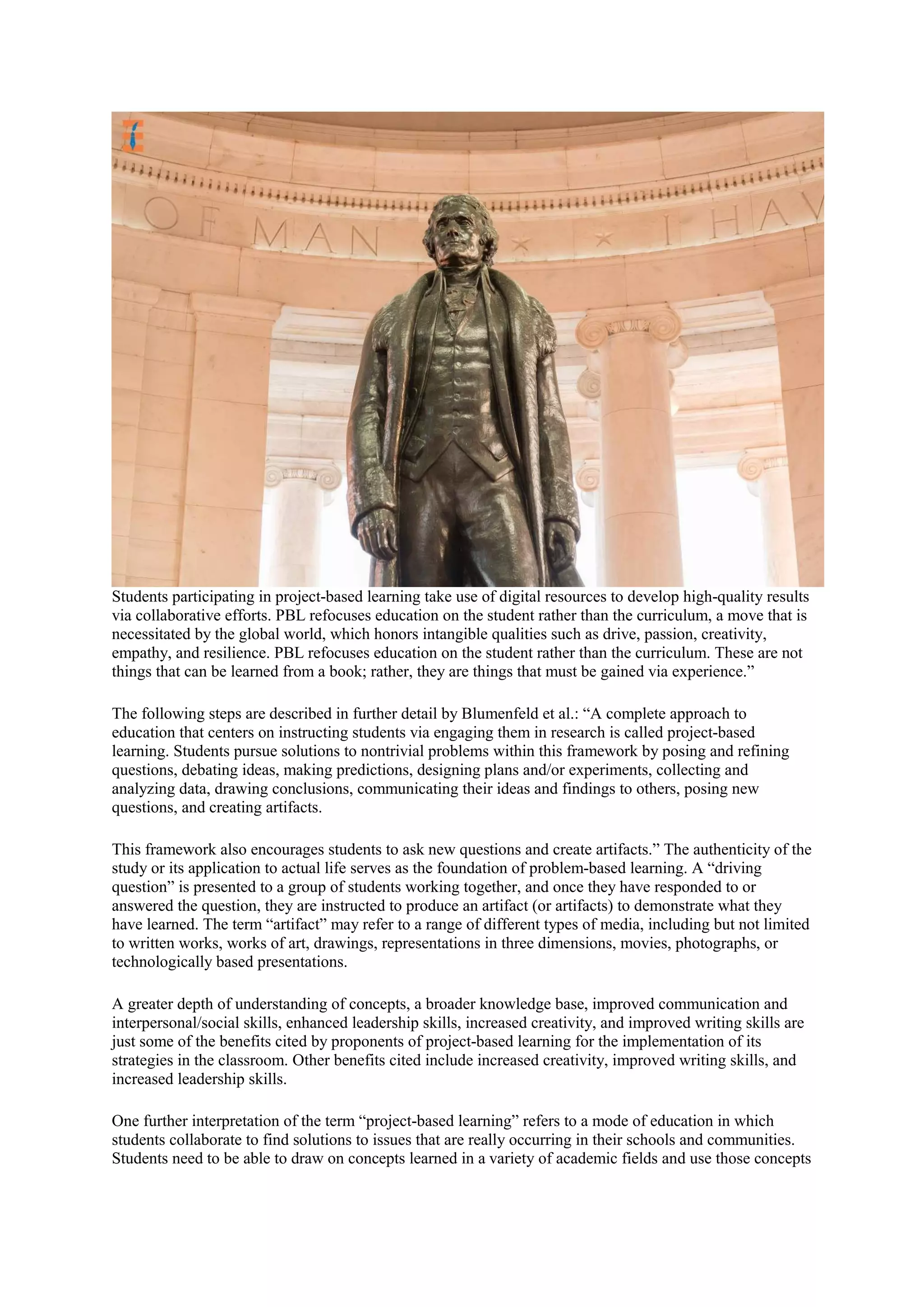 Features of Project-based learning; 1. Student-centered 2 ...