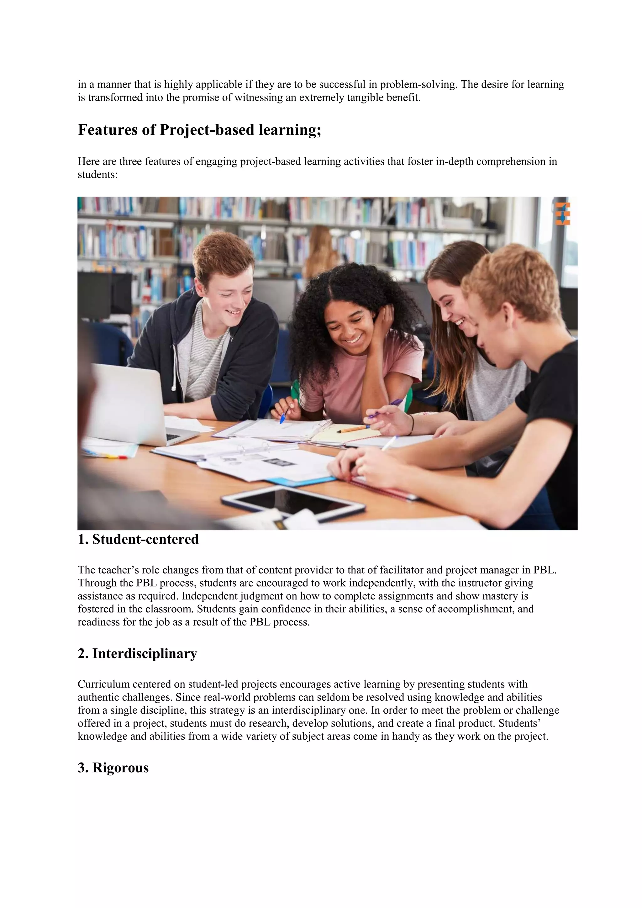 Features of Project-based learning; 1. Student-centered 2 ...