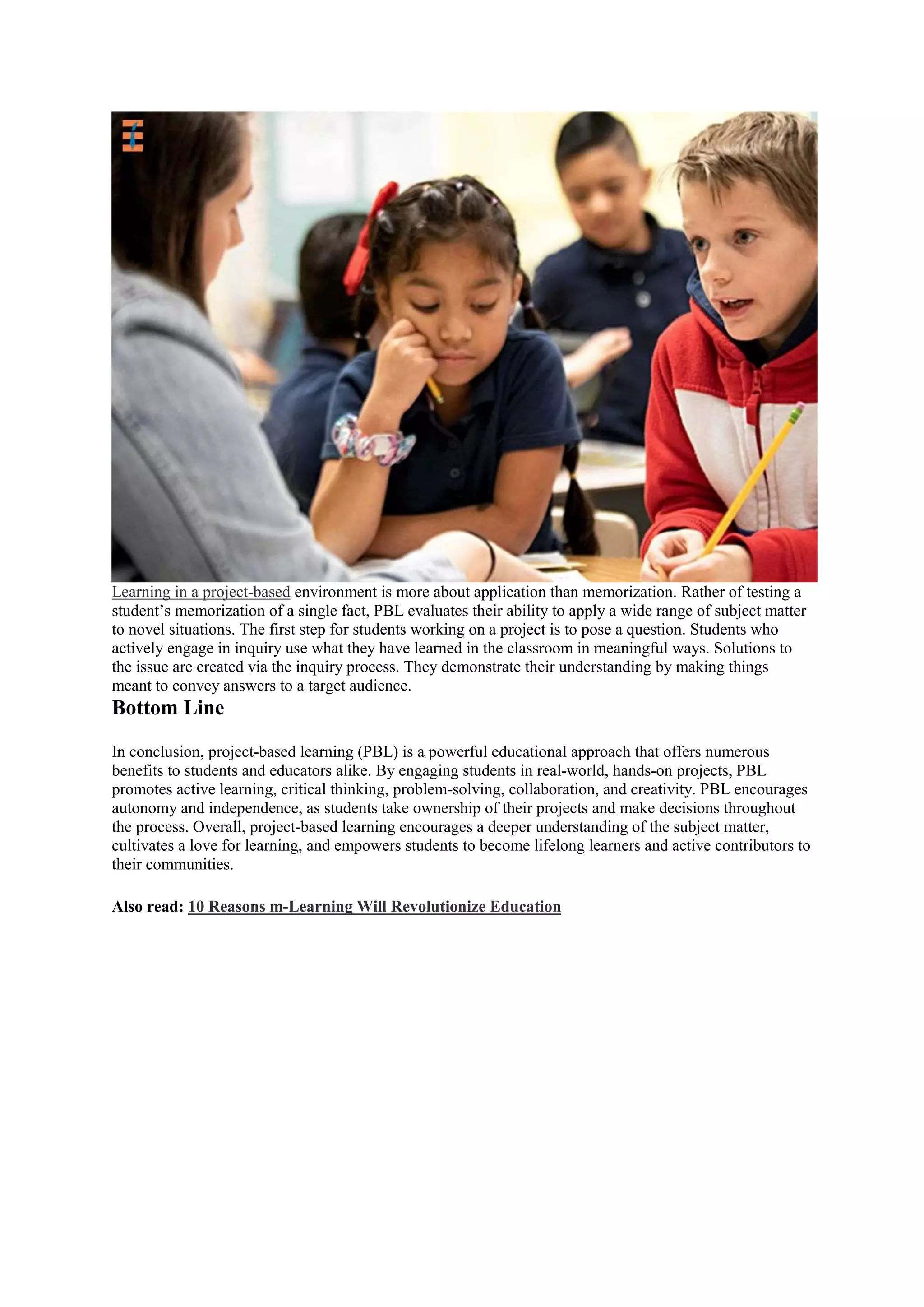 Features of Project-based learning; 1. Student-centered 2 ...