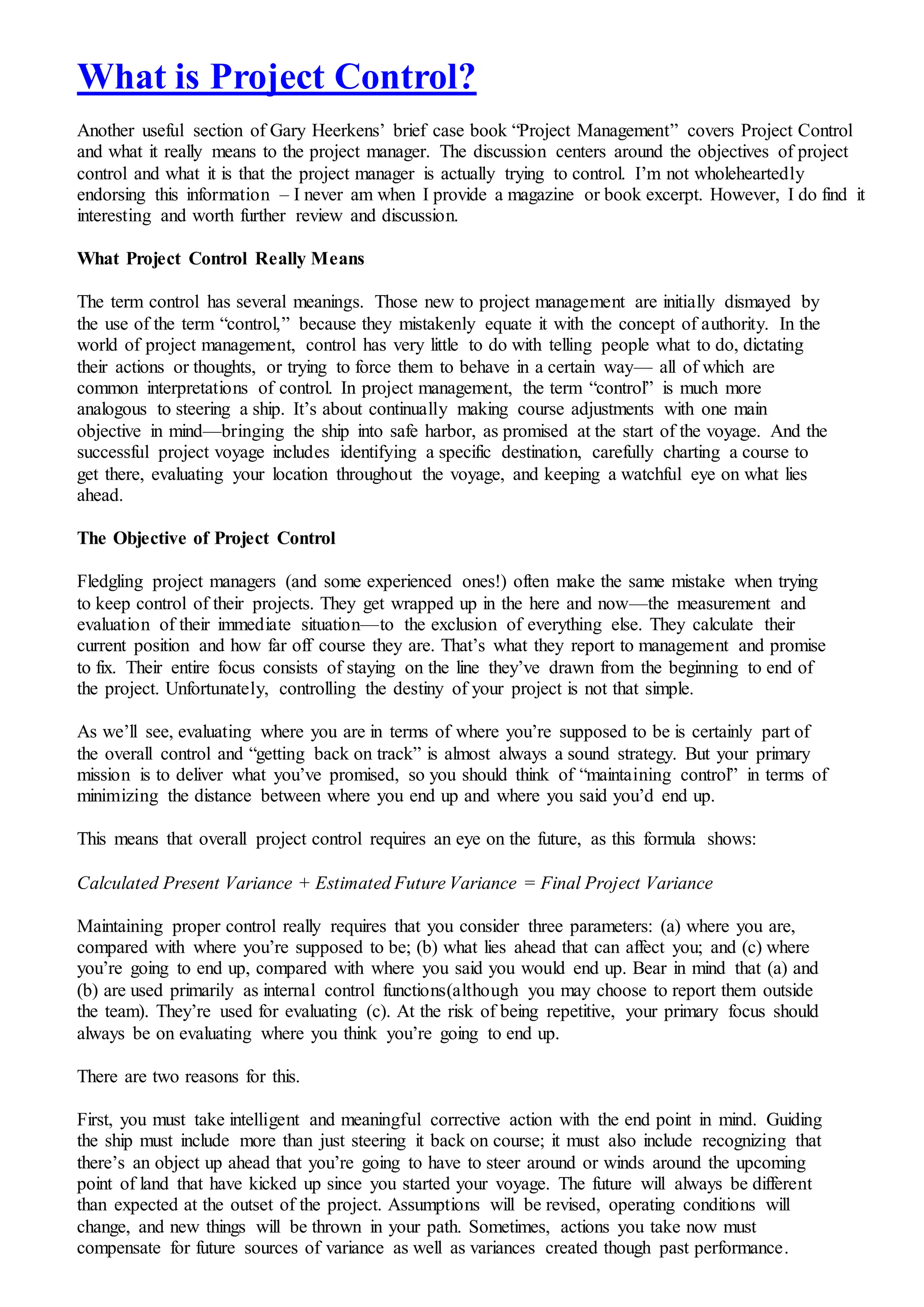 What is project control | PDF