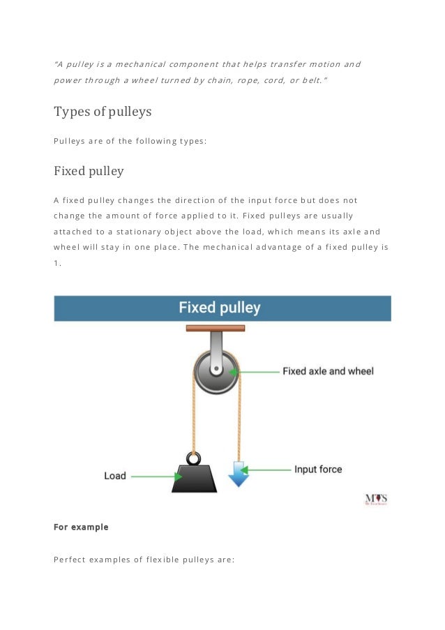 What is Pulley - Parts Types Examples Advantages and Disadvantages | PDF
